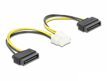 Elecbee Power cable 2 x 15 pin SATA plug to 8 pin EPS male 15 cm
