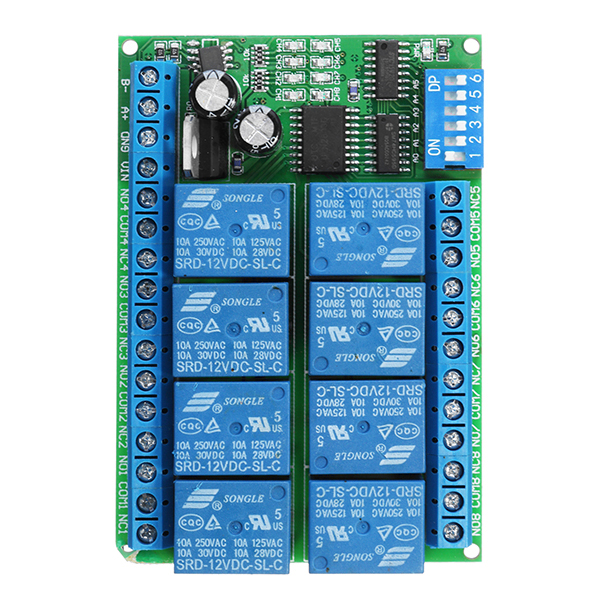 8 Canais DC 12V RS485 Módulo de Relé Modbus RTU 485 Interruptor de ...