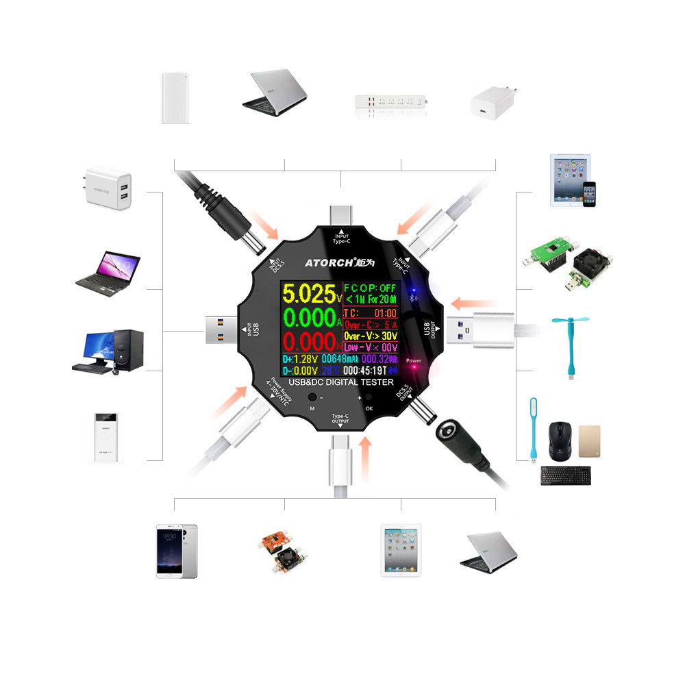 Blanco UD18 USB 3.0 18in1 USB Tester APP DC Voltímetro digital ...